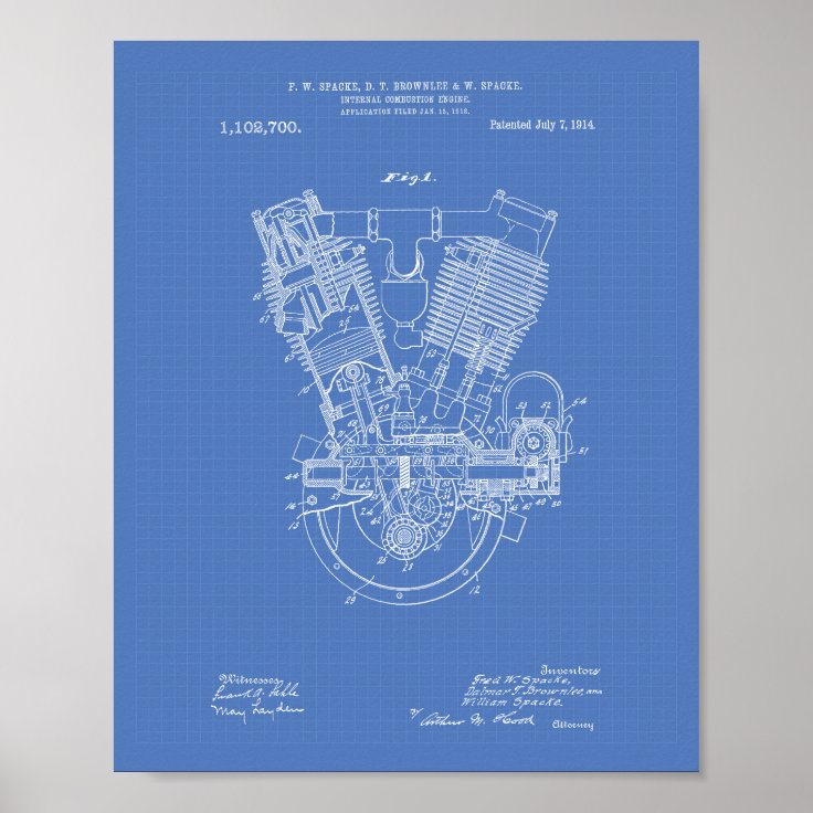 Internal Combustion Engine 1914 Patent Blueprint Poster | Zazzle