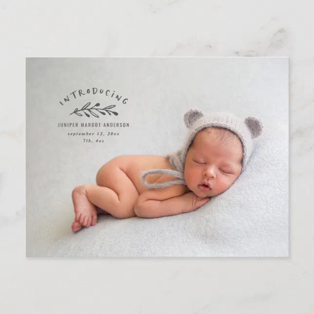 Introducing branch photo birth announcement postcard | Zazzle