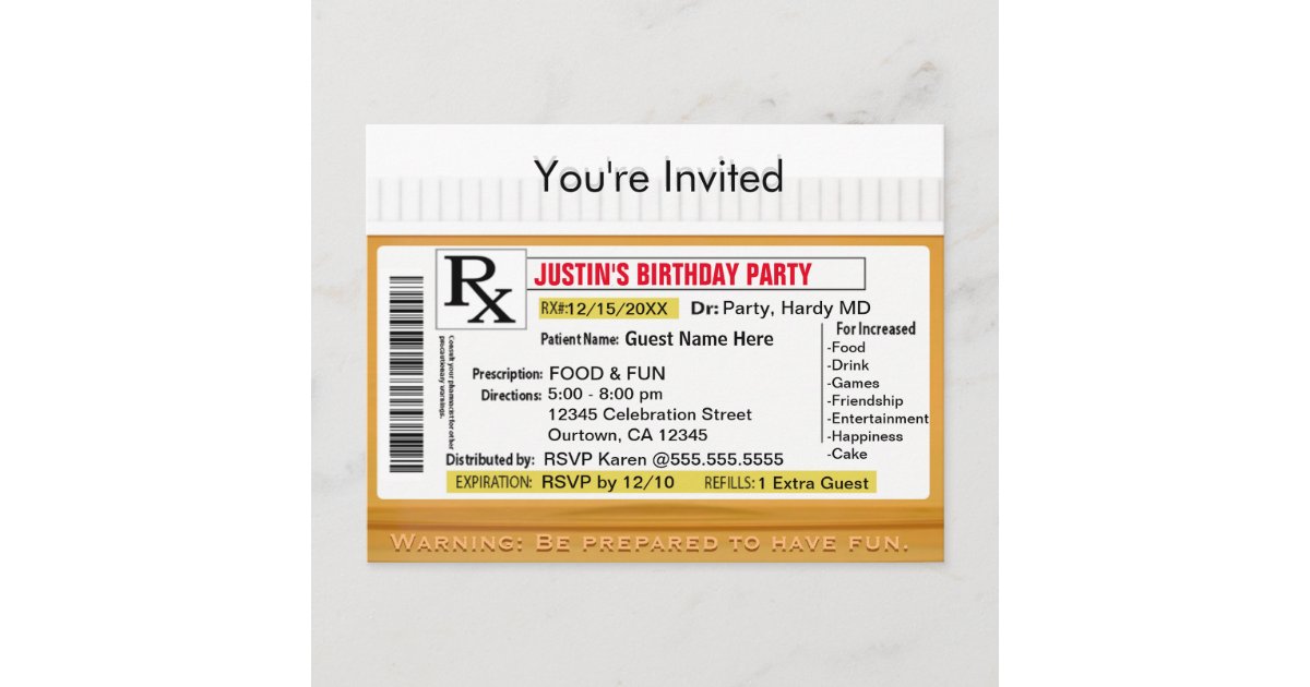 Invitation | RX Prescription for Fun | Zazzle