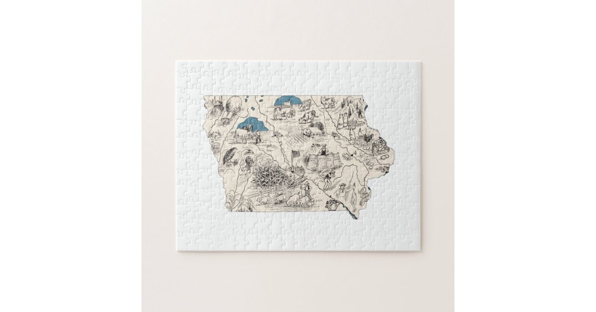 Iowa Shaped Iowan Hawkeye Vintage Picture Map Jigsaw Puzzle Zazzle