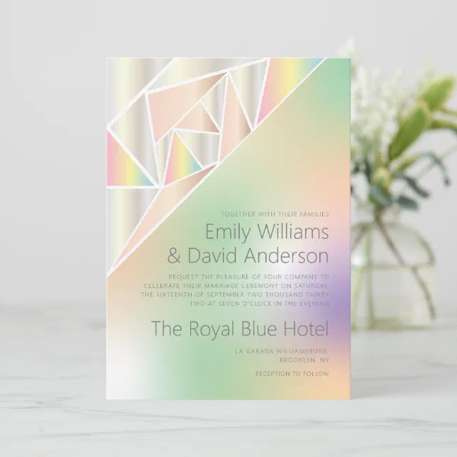 Iridescent Silver Pastel Gems Inspired Wedding Invitation | Zazzle