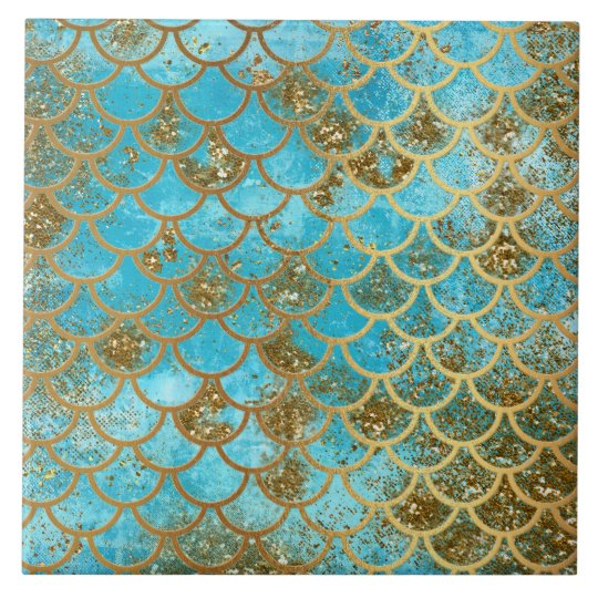 Iridescent Teal Gold Glitter Mermaid Fish Scales Tile | Zazzle.co.uk