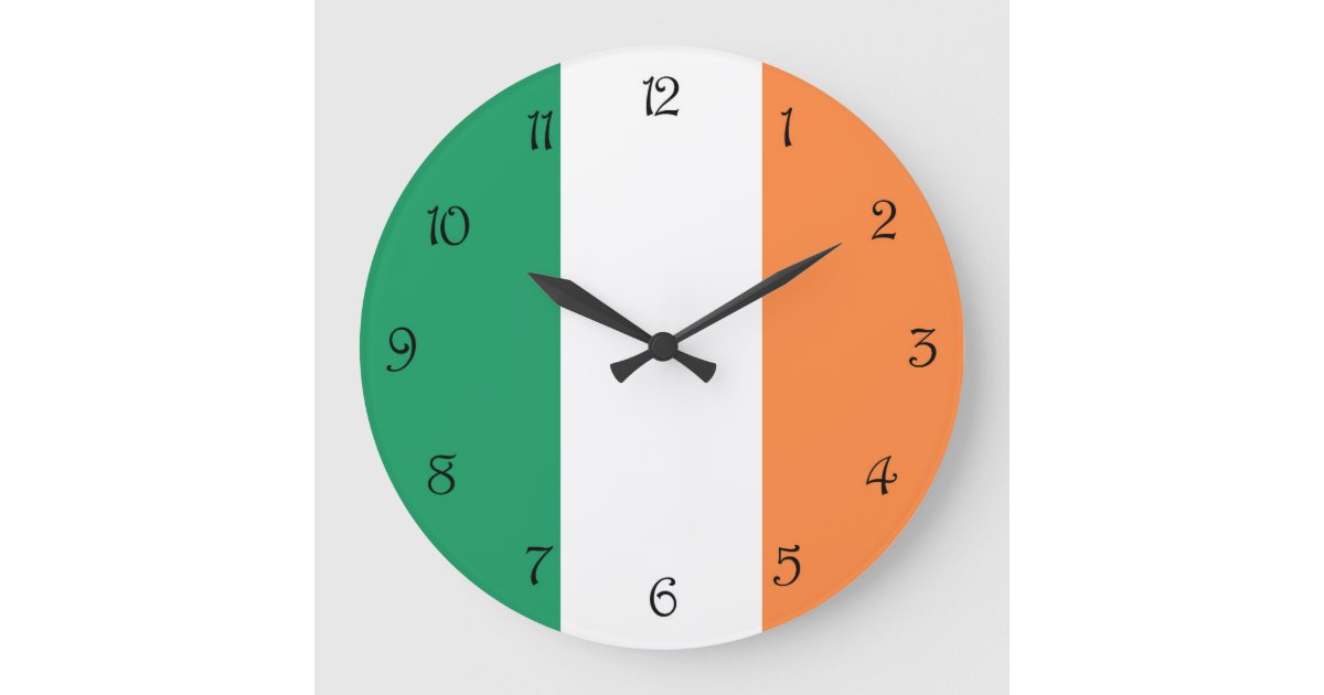 Irish Flag Black Script Numbers wccnt Large Clock | Zazzle