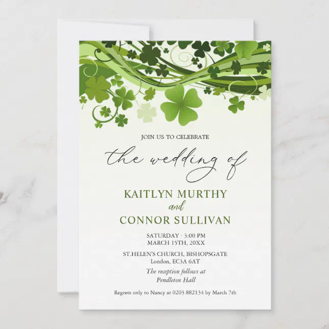 Irish Shamrock Swirls Wedding Party Invitation | Zazzle