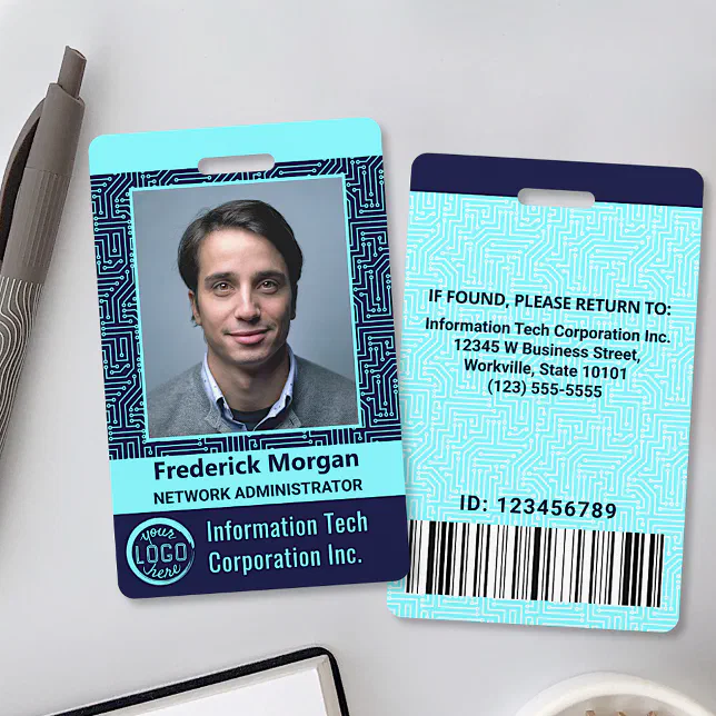 IT Computer Custom Employee Photo Bar Code Logo ID Badge | Zazzle