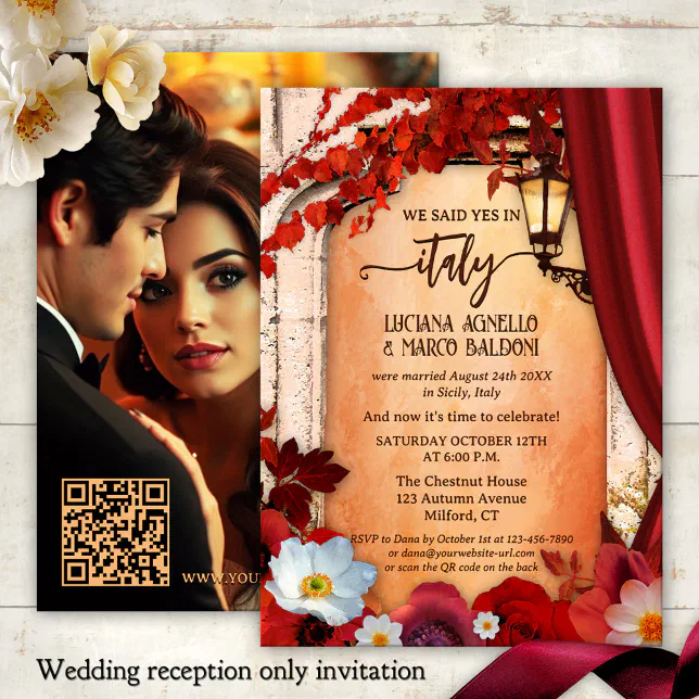 Italian Fall Elopement Wedding Reception Photo Invitation | Zazzle