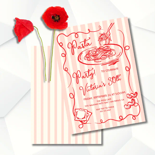 Italian Hand drawn Pasta Party Birthday Invitation | Zazzle