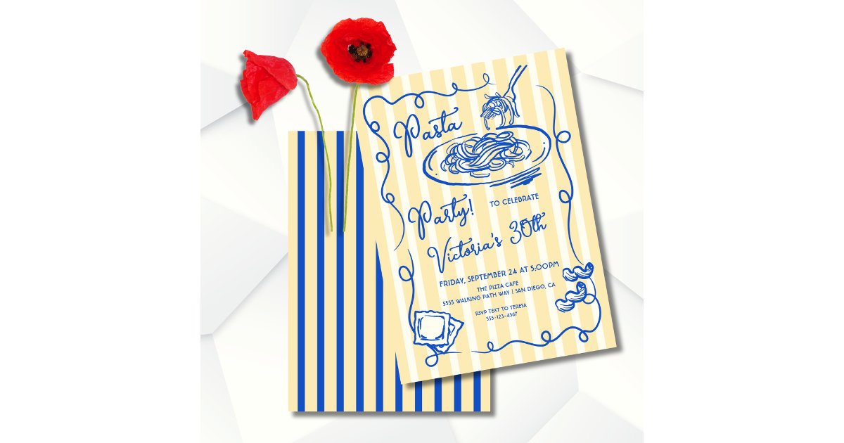 Italian Hand drawn Pasta Party Birthday Invitation | Zazzle