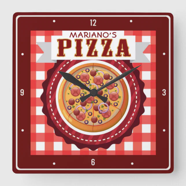 Italian Pizzeria Personalised Pizza Parlour Shop Square Wall Clock | Zazzle