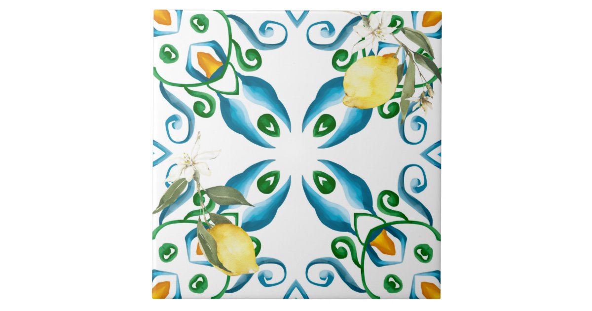 Italian style,tiles,majolica,lemon ,All-Over Print Tile | Zazzle