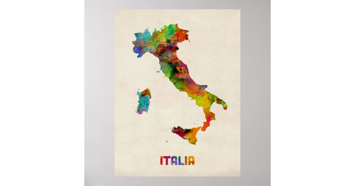 Italy Watercolor Map, Italia Poster | Zazzle