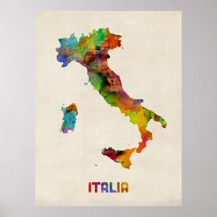 Italy Watercolor Map, Italia Poster | Zazzle