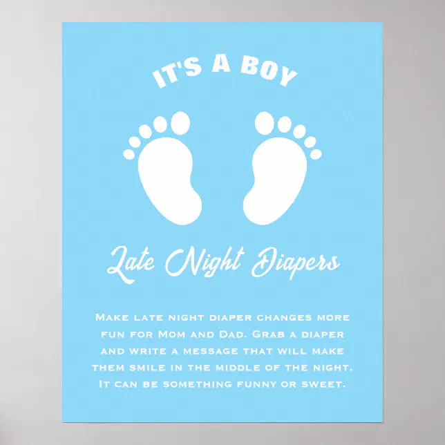 Its A Boy Cool Fun Baby Shower Late Night Diapers Poster | Zazzle