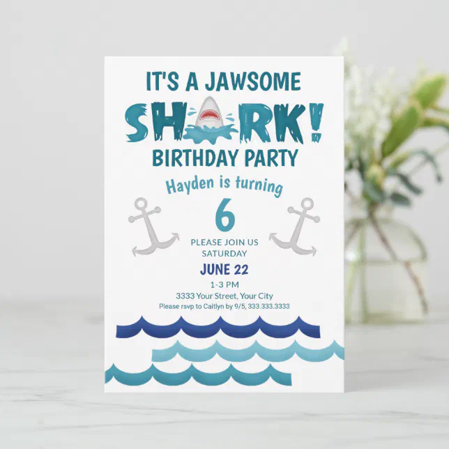 It's a Jawsome Shark Birthday Party Invitation | Zazzle