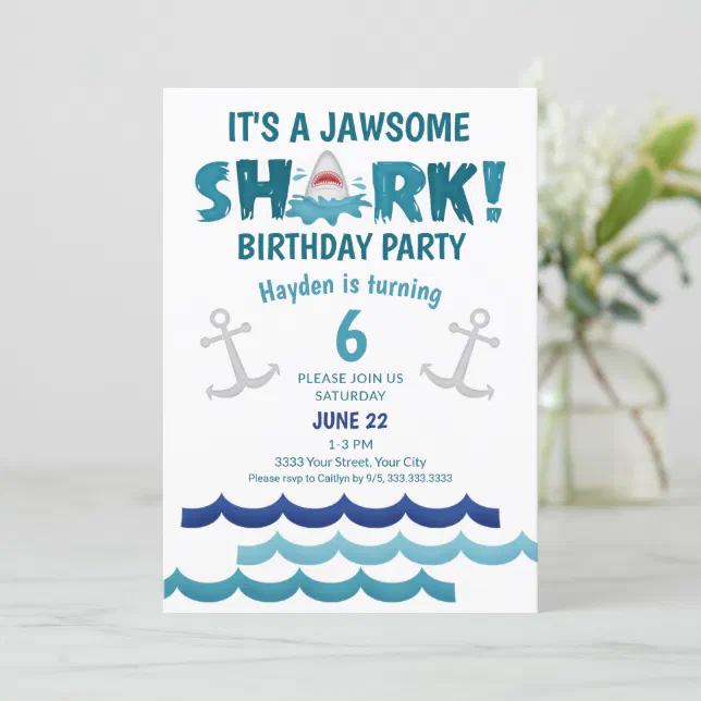 It's a Jawsome Shark Birthday Party Invitation | Zazzle