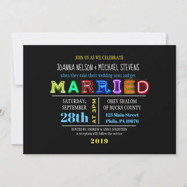 IT'S ELECTRIC! NEON SIGN Wedding Invitation | Zazzle