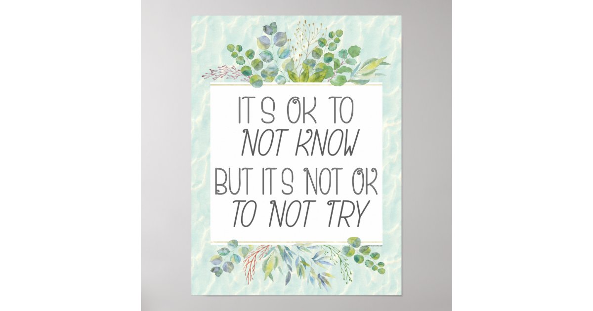 It's Ok to Not Know but it's Not Ok to Not Try Poster | Zazzle