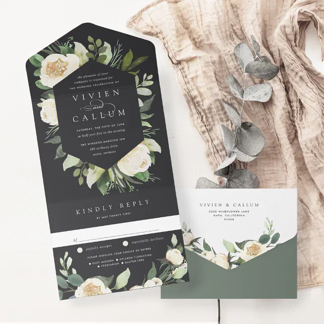 Ivory Bloom | Watercolor Floral Frame Wedding All In One Invitation ...