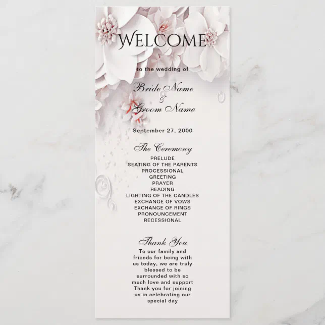Ivory Blush Pink Floral Wedding program Programme | Zazzle