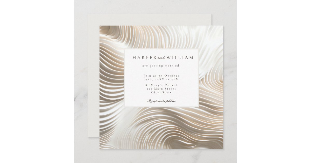 Ivory flow off-white wedding invitation | Zazzle