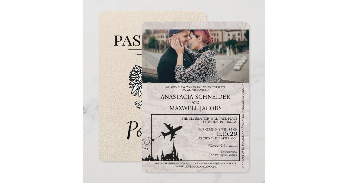Ivory Poland Passport Wedding Invitation | Zazzle