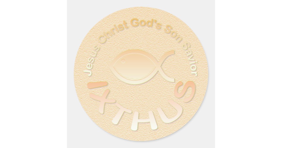 IXTHUS Christian Fish Symbol - GOLD Classic Round Sticker | Zazzle