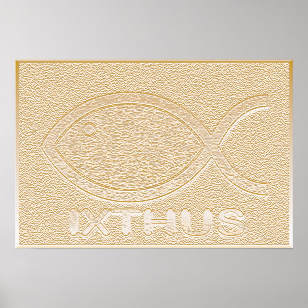 IXTHUS Christian Fish Symbol - Gold Poster | Zazzle