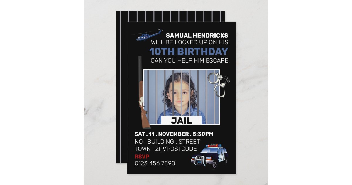 Jail Themed Escape Room, Birthday Party Invitation | Zazzle