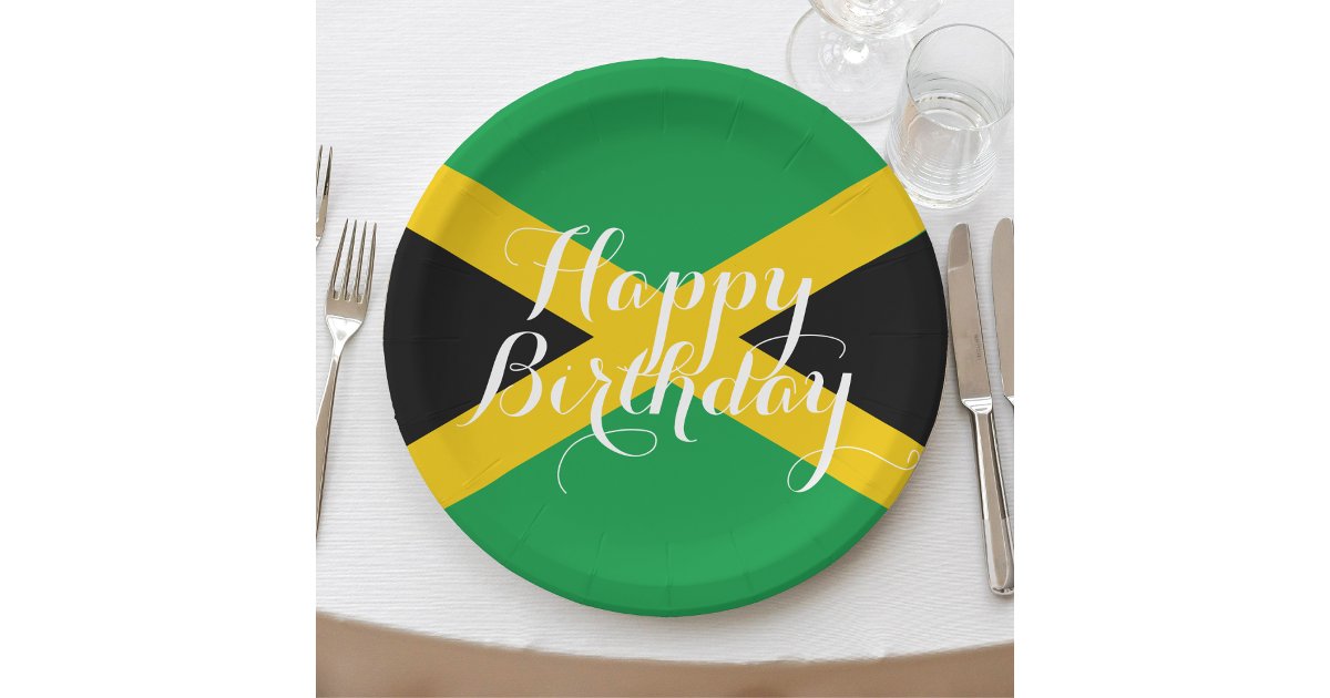 Jamaica Jamaican Flag Happy Birthday Party Paper Plate | Zazzle
