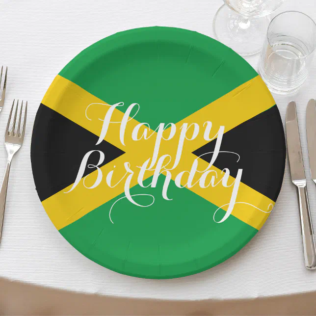 Jamaica Jamaican Flag Happy Birthday Party Paper Plate | Zazzle