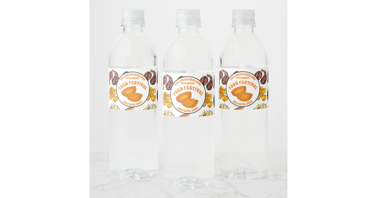 Jamaican Beef Patty Food Fest Caribbean Cuisine Water Bottle Label | Zazzle