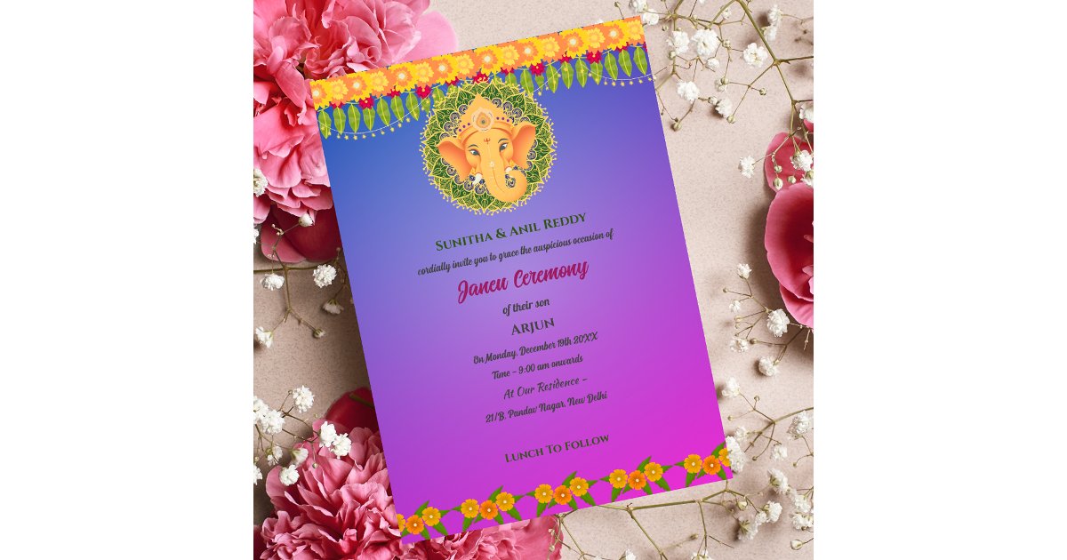 Janeu Poite Upanayanam Hindu Holy Thread Ceremony Invitation | Zazzle