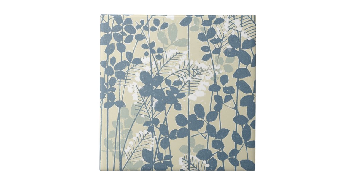 Japanese Asian Blue Leaf Flower Tile | Zazzle