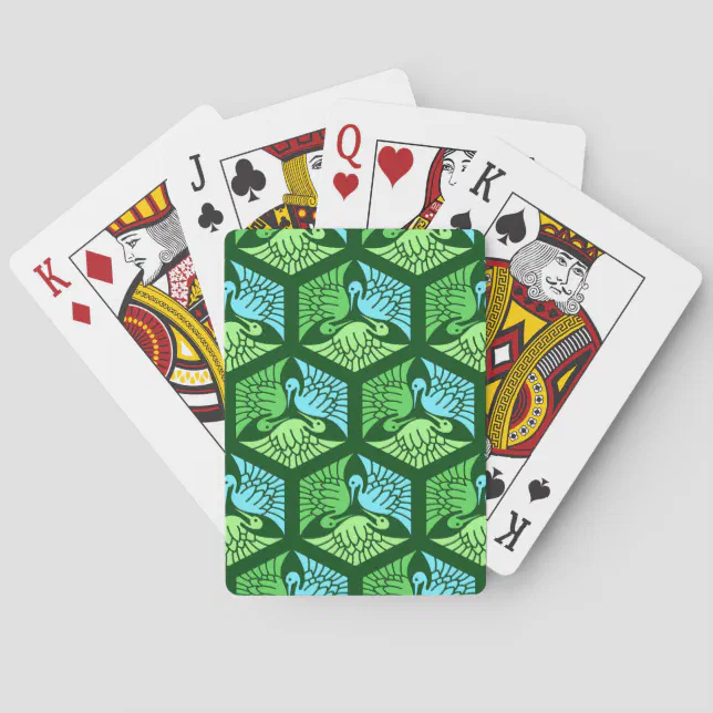 Japanese Cranes, Jade Green and Light Blue Playing Cards | Zazzle