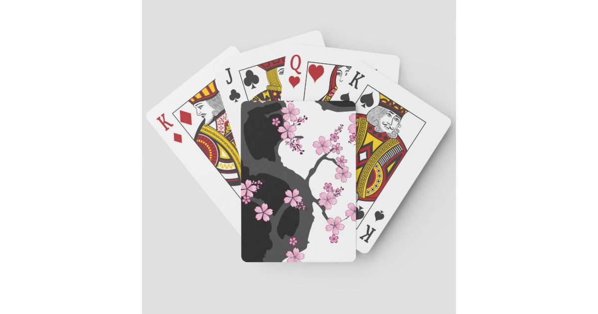 Japanese Kimono Black and White Pink Sakura Playing Cards | Zazzle