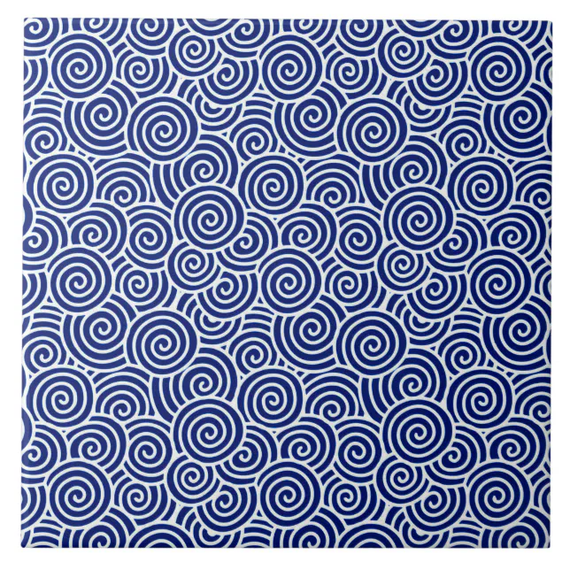Japanese swirl pattern - navy blue and white tile | Zazzle