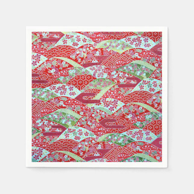 Japanese Washi Red Floral Origami Yuzen Napkins | Zazzle