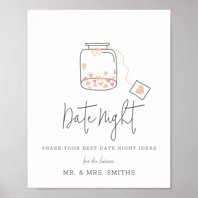 Jar With Heart Bridal Shower Date Night Jar Sign | Zazzle