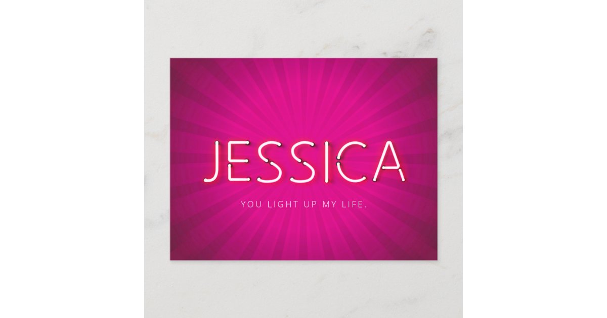 Jessica name in glowing neon lights postcard | Zazzle