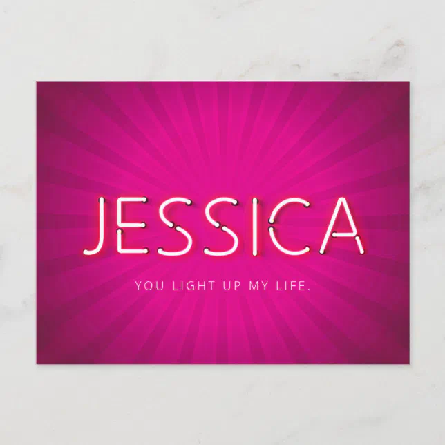 Jessica name in glowing neon lights postcard | Zazzle