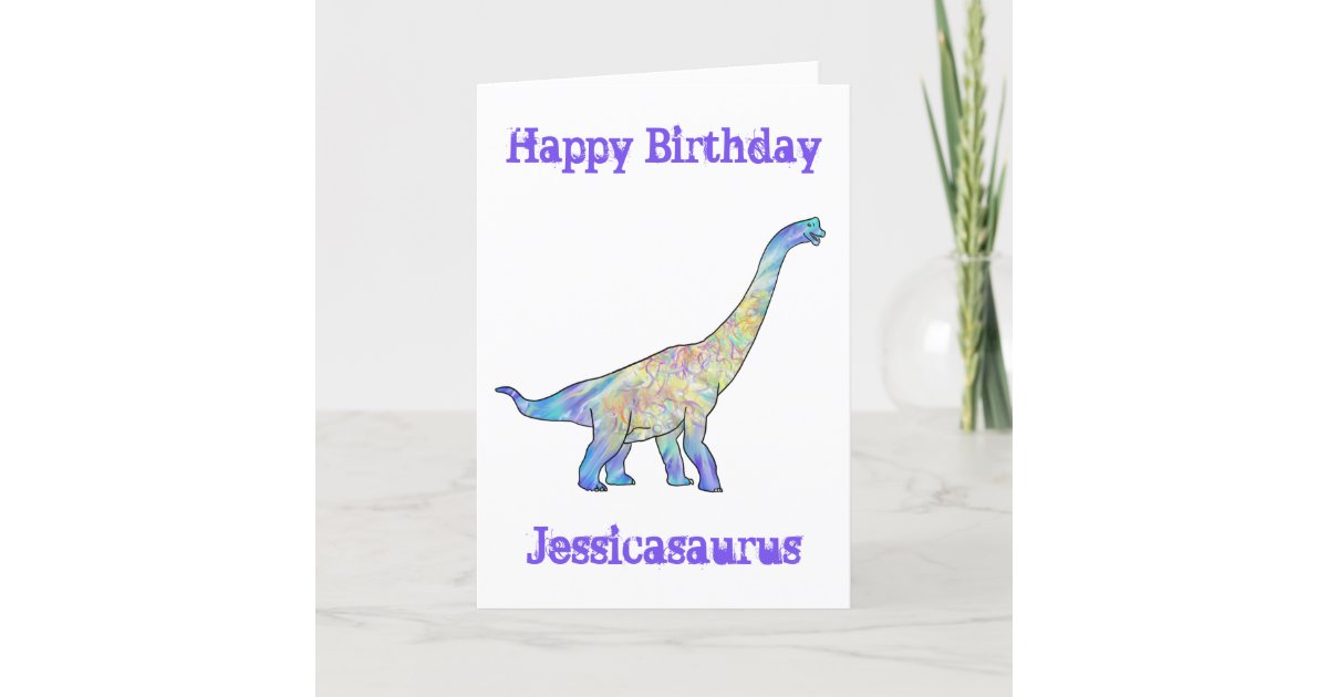 Jessica saurus Colourful Brachiosaurus Dinosaur Holiday Card | Zazzle