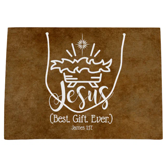 JESUS BEST GIFT EVER Christmas Scripture Bronze Large Gift Bag | Zazzle