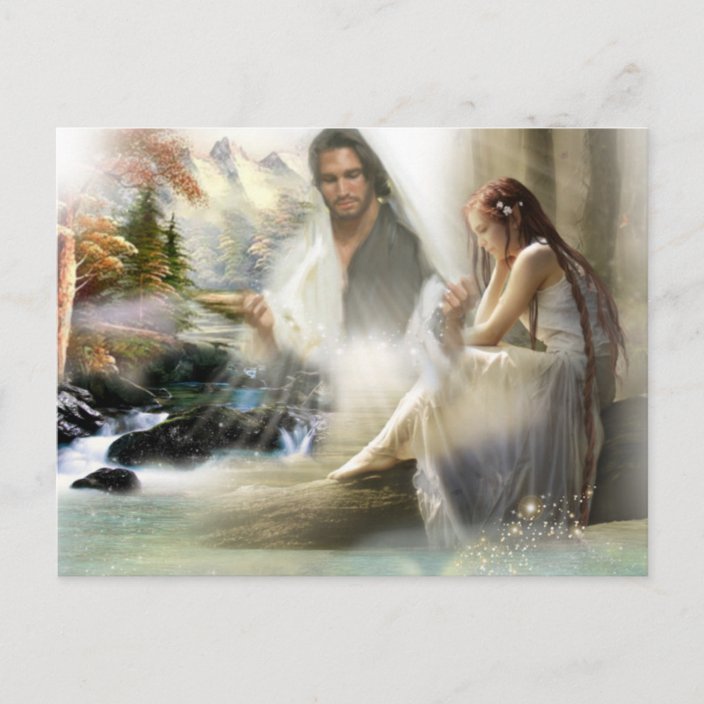Jesus Watching Over Sad Girl Postcard | Zazzle.co.uk
