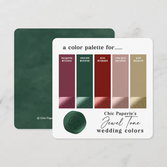 Jewel Tone Bold Wedding Swatch Colour palette Card | Zazzle