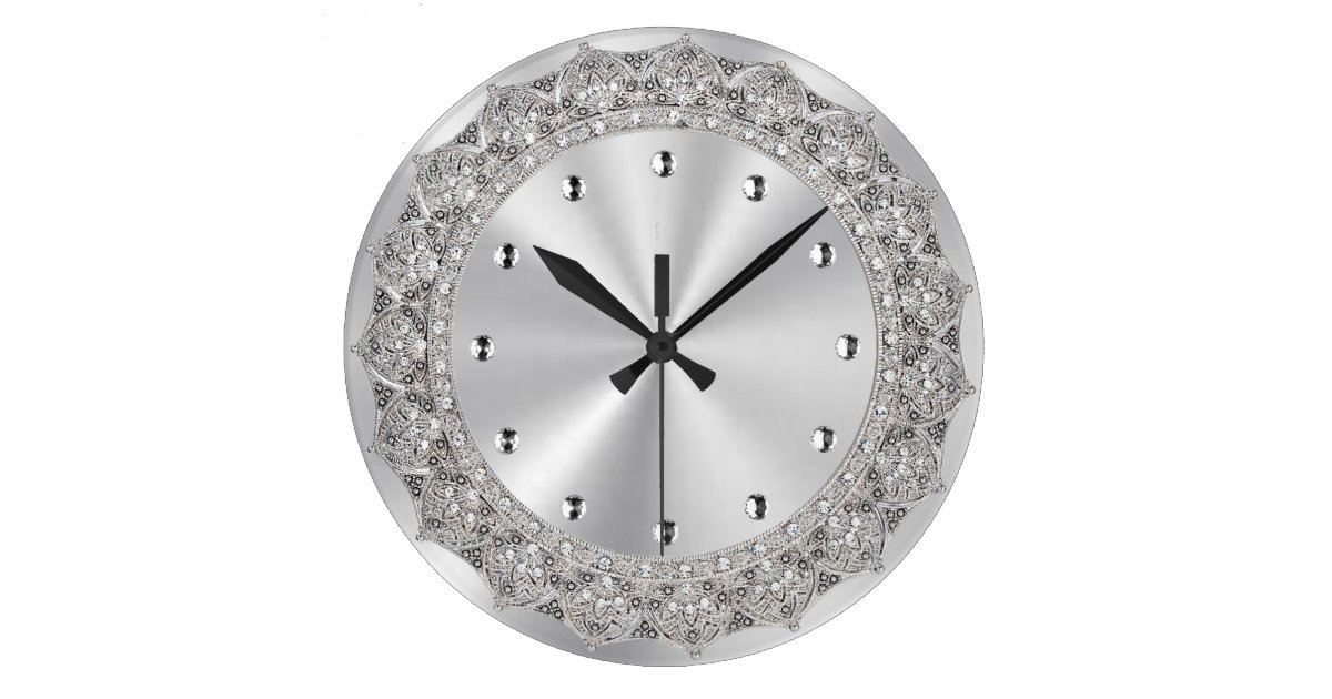 Jewelled Silver Large Clock | Zazzle.co.uk