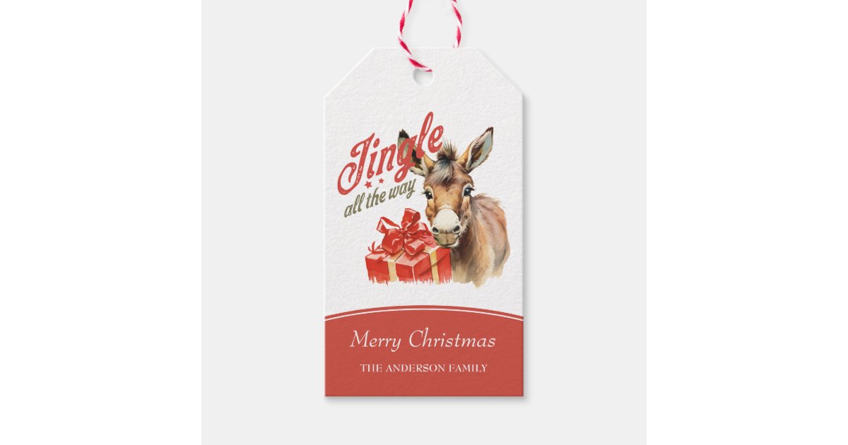 Jingle All the Way Christmas Farm Donkey Gift Tags | Zazzle