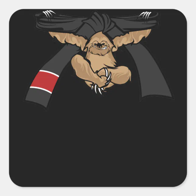 Jiu Jitsu BJJ Sloth Black Belt Light Square Sticker | Zazzle