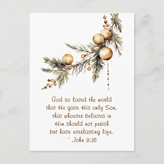 John 3:16 Bible Verse Christian Gold Christmas Holiday Postcard | Zazzle