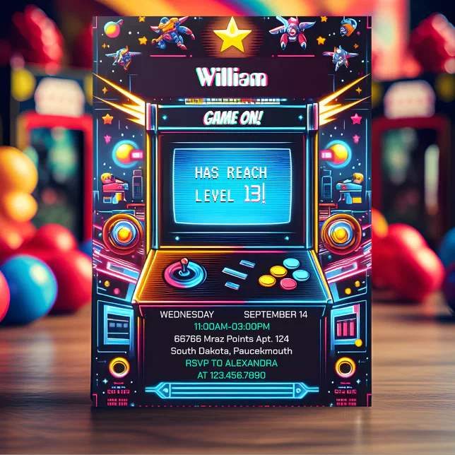 Join Boy Cool Kids Gaming Level Up 13th Birthday Invitation | Zazzle