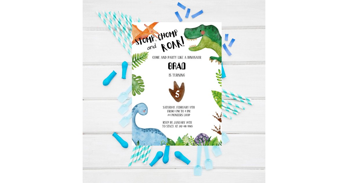Jungle Dinosaur Birthday Party Invitation | Zazzle